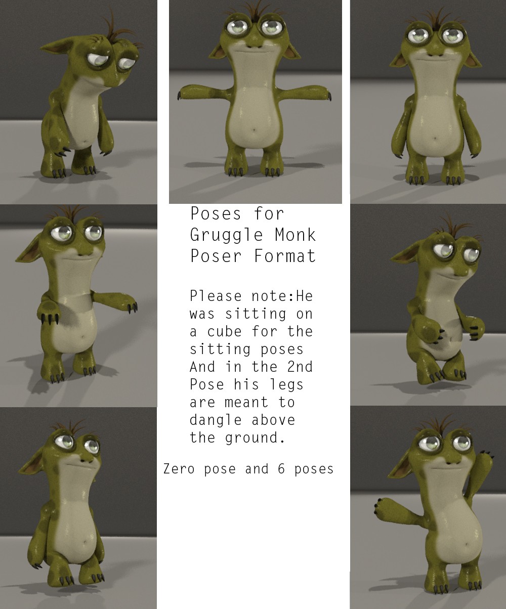 Poses for Gruggle Monk from 3D Universe for Poser