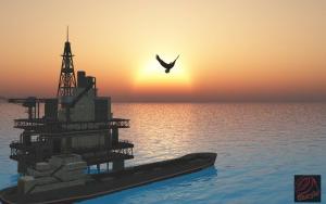 floating oil rig by mistressotdark