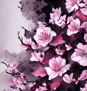 Cherry Blossoms - Asian Ink Wash Style by ladylake