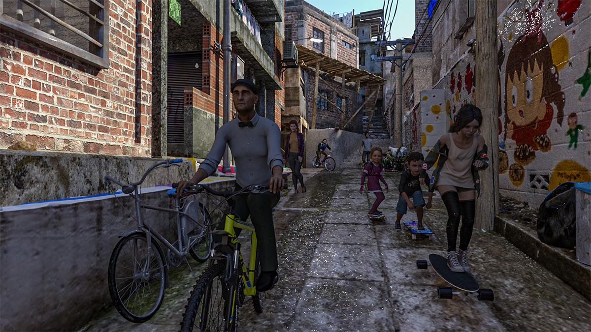 Urban scene with skateboarding kids by martial