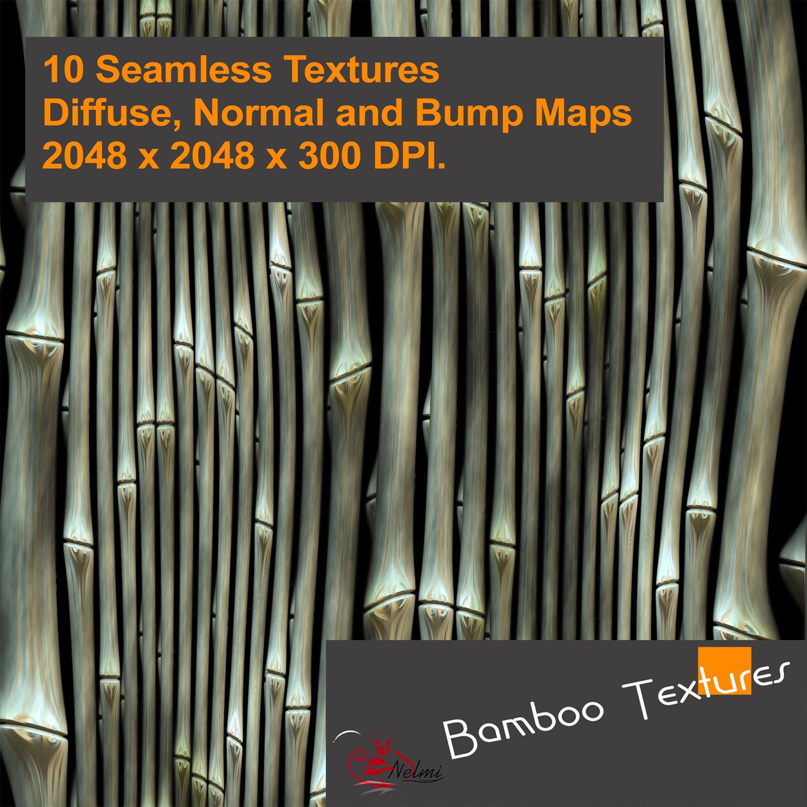 10 Seamless Bamboo Textures with Texture Maps: Bump, Diffuse and Normal ...