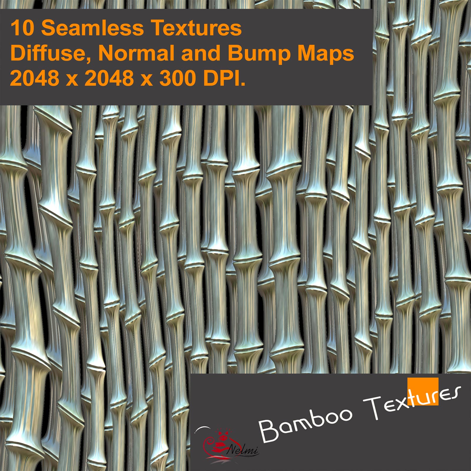 10 Seamless Bamboo Textures with Texture Maps: Bump, Diffuse and Normal ...