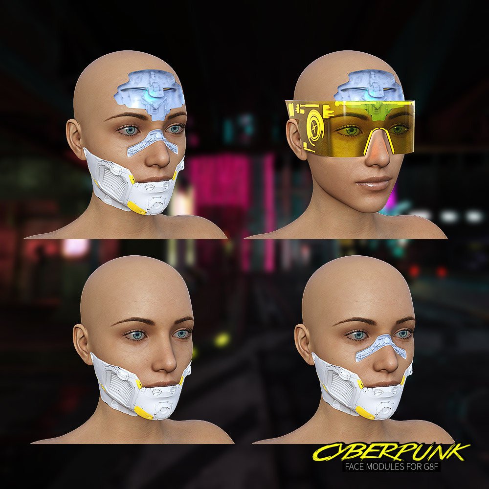 Cyberpunk Faces Modules for G8F 3D Figure Assets Christophe3D