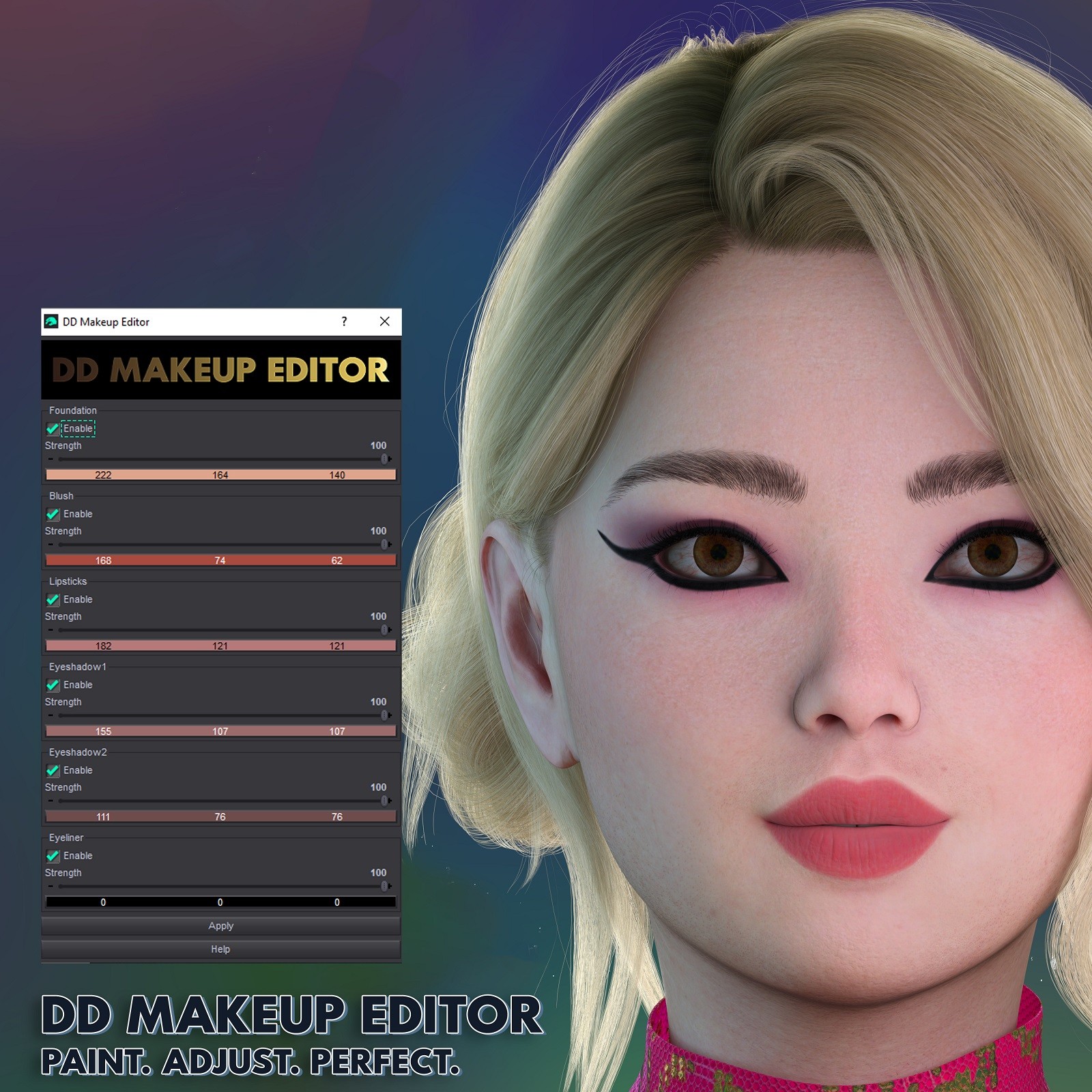 DD Makeup Editor - PBR Skin Makeup Tool for Genesis 9 Female