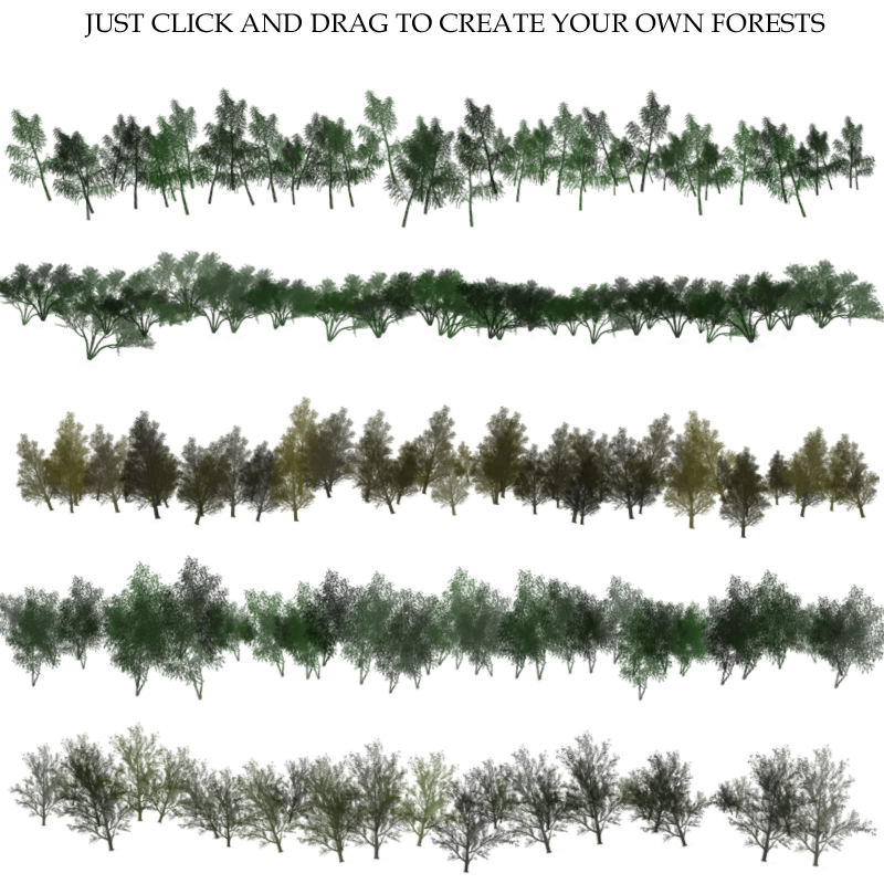 60 Photoshop Brushes of Trees & Forests 2D Themed designfera